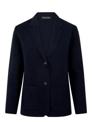 PAUL JAMES KNITWEAR Midweight Cotton Tara Relaxed Fit Knitted Blazer Navy - Blue