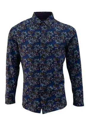 LORDS OF HARLECH Sawyer Italian Floral Knit Shirt Navy - Blue