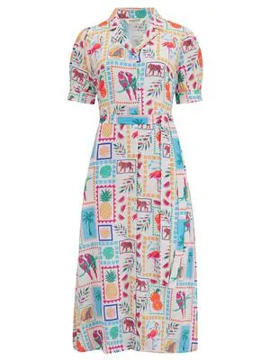 SUGARHILL BRIGHTON Penelope Midi Shirt Dress Off-, Jungle Tile - White