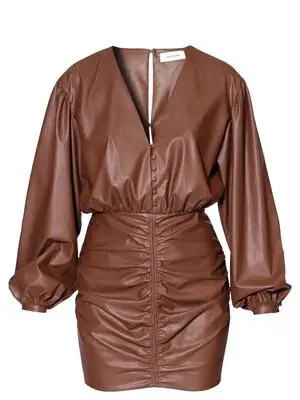 AGGI BY HALEWSKI Trudy Orange Mini Dress With Balloon Sleeves - Brown