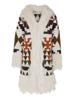 THE EXTREME COLLECTION Ethnic Jacquard Coat With Faux Fur Trim - Beige