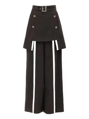 JULIA ALLERT Tailored Wool-blend Trousers With Skirt Overlay – Dark - Brown