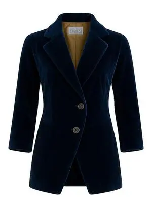 BEIRA Maggie Longline Tailored Velvet Blazer In Navy - Blue