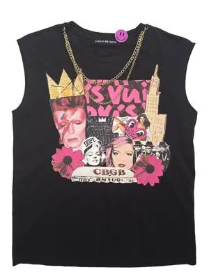 CIRCULAR PATH X Love Tara Sleeveless Round Neck Necklace T-shirt - Black