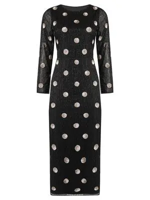 ROSE & NANCY Black / White Merrin Black Polka Dot Hand Beaded Midi Dress - Black/white