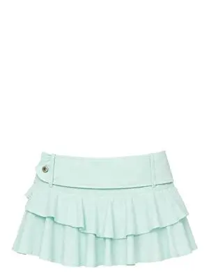 Carmen Says Solea Mint Ruffle Denim Mini Skirt - Blue