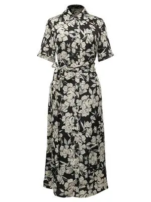 SMART AND JOY Macro Flower Print Midi Shirt-dress & White - Black