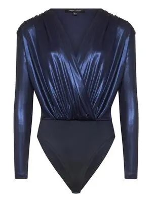 URBAN TOUCH Premium Jersey Metallic Wrap Bodysuit Navy - Blue