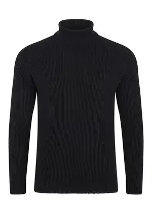 PAUL JAMES KNITWEAR Midweight Cotton Ribbed Roll Neck Jumper - Black
