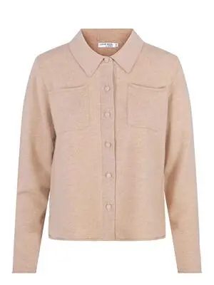 TIRILLM Neutrals Nadine Short Cardigan With Collar And Pockets, Light Melange - Beige