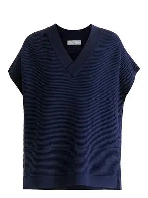 PAISIE V-neck Sleeveless Ribbed Jumper In Navy - Blue