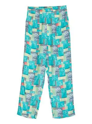 NIZA Flowing Trouser With Decorative Embroidery And Belt - Blue