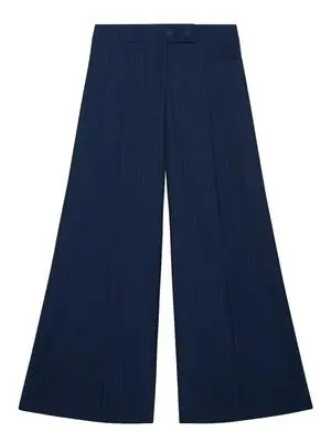 AMANDA THOMPSON COUTURE Navy & Red Pinstripe Italian Wool Anderson Trousers - Blue
