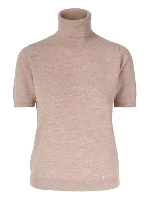 TIRILLM Neutrals "alexa" Short Sleeve Turtle Pullover - Melange Beige