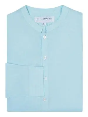 PINK HOUSE Linen Collarless Shirt Plain Pale - Blue