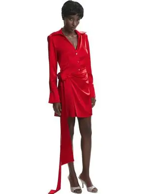 LITA COUTURE Satin Mini Wrap Dress - Red
