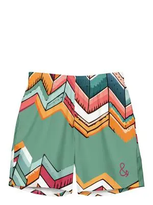 ANCHOR & CREW Vibrant Motif Pattern Recycled Fabric Swim Shorts - Green