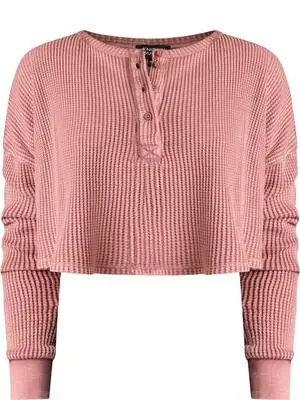 KNOWN SUPPLY Waffle Long Sleeve Henley Tee Cris Blossom - Pink