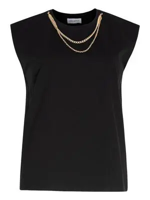CIRCULAR PATH Sleeveless Round Neck Necklace T-shirt - Black
