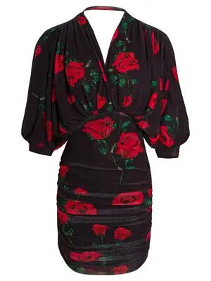 SARVIN Ruched Batwing Mini Dress - Black