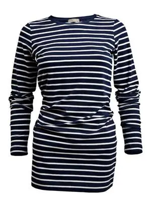 COVE Long Length Cotton Navy & White Stripe Tee - Blue