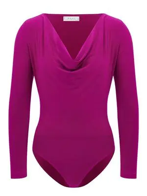 MAAN ISTANBUL Drape Deep Collar Magenta Bodysuit Viva - Pink
