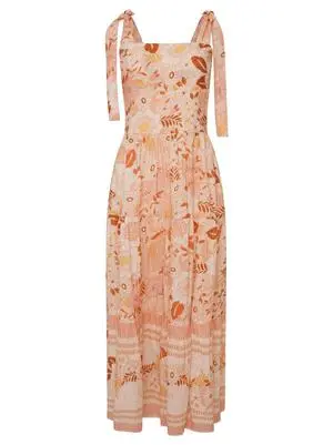 LATELIER LONDON Celia Floral Retro Print Midi Sundress - Orange