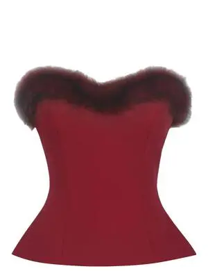 MISS CIRCLE NEW YORK Ivette Crimson Fur-trimmed Peplum Top - Red
