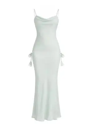 ICON LEVA Lyra Chiffon Open Back Dress With Petal Cascade Sage - Green