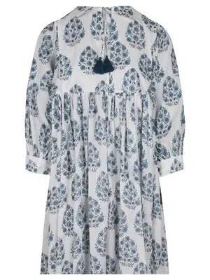 LA MANDARINE Block Printed Cotton Summer Dress With Pockets, Valerie Midi Dress - White