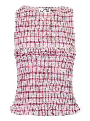 AMY LYNN Mona Smocked Top In & White Windowpane Check - Red