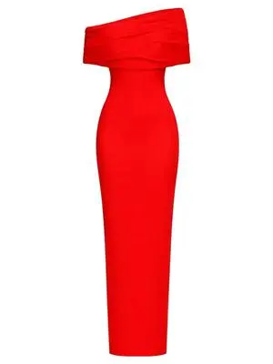 NOCTURNE Asymmetric Strapless Maxi Dress - Red