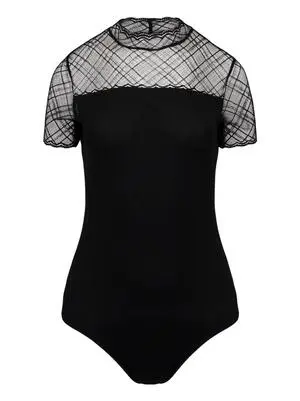 OH!ZUZA NIGHT&DAY Bodysuit With Lace Collar - Black