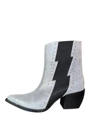 ANY OLD IRON Silver Lightning Bolt Leather Boots - Black/silver