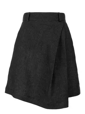 JANA COSHÈ Olive Linen Skort With Asymmetric Wrap Front - Black