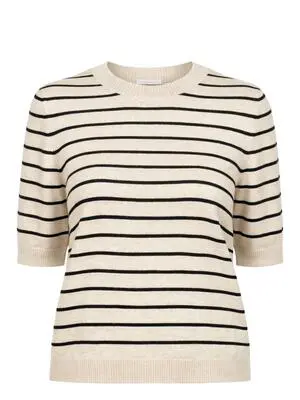 NUVV COLLECTION Neutrals Short Sleeve Striped Knit Top In Hemp Organic Cotton - Black