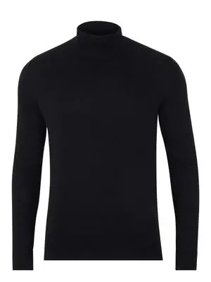 PAUL JAMES KNITWEAR Ultra Fine Cotton Spencer Mock Turtle Neck Jumper - Black