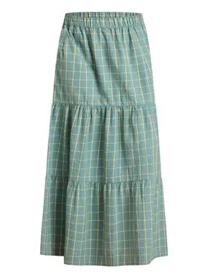 KNOWN SUPPLY Tiered Checked Maxi Skirt - Blue