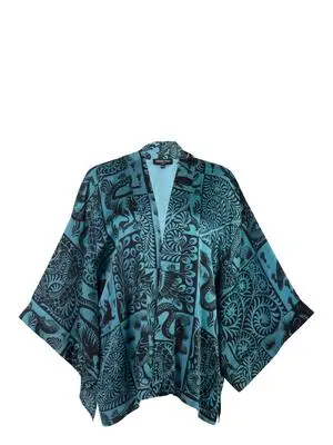 ARTEMIS MUSE Blue / Black Birds & Beasts Teal & Black Short Kimono - Blue/black