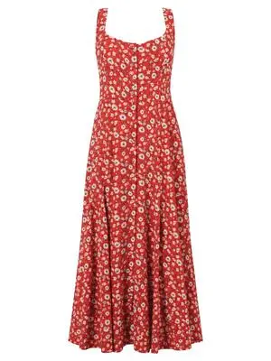 ROSE & NANCY Philippa Floral Print Midi Dress - Red