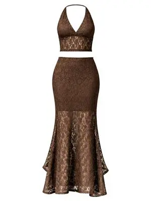 DECOLET THE LABEL Olivia Lace Set In Brown