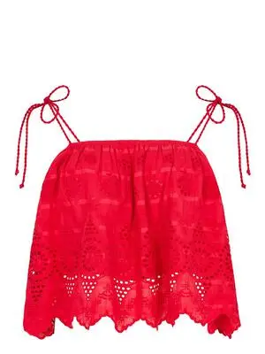 RAFFYA Rufa Spaghetti Strap Embroide Cami - Red