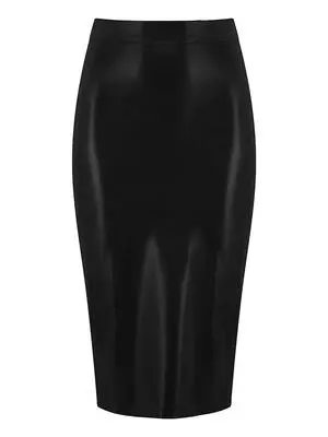 ELISSA POPPY Latex Midi Skirt - Black
