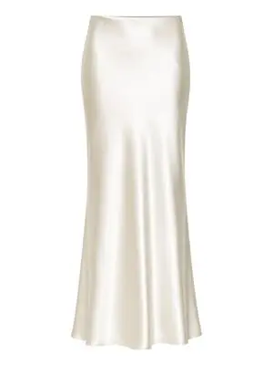 LILY ROU Cream Maxi Silk Slip Skirt - White