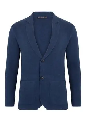 PAUL JAMES KNITWEAR Cotton Deconstructed Knitted Gabriel Blazer Melange - Blue