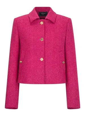TRIONA Herringbone Maura Boxy Tweed Jacket - Pink