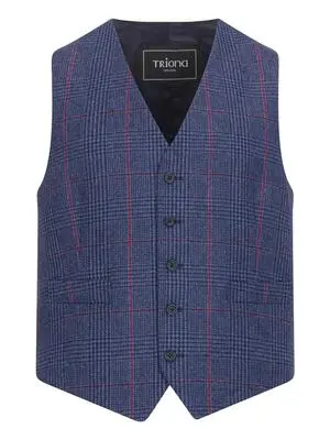 TRIONA Navy & Red Prince Of Wales Michael Tweed Waistcoat - Blue