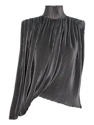 SILVIA SERBAN Draped Blouse In Pleated Voile - Silver