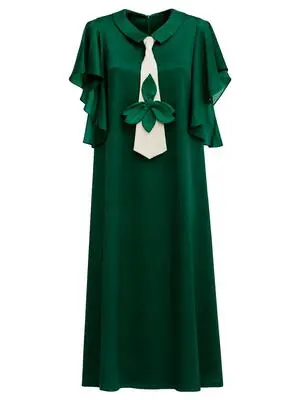 JULIA ALLERT Double-layer Satin Midi Dress With Tie Detail – Emerald - Green