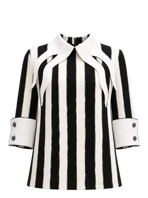 JULIA ALLERT Neutrals Semi-formal Striped Blouse With Double Contrasting Details Ivory - Black